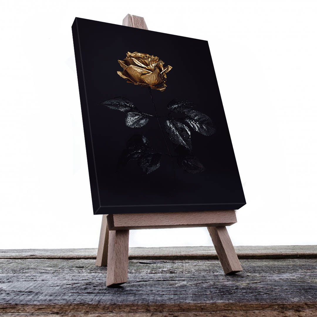 Cuadro Decorativo Rosa en Dorado y Negro 120 X 60