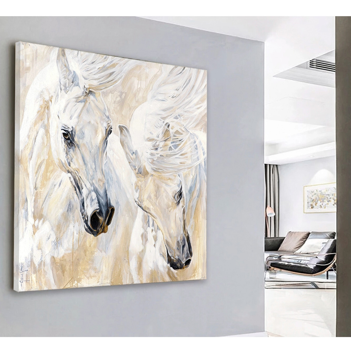 Cuadro Pintura Caballos Moderno Estilo Oleo En Canvas