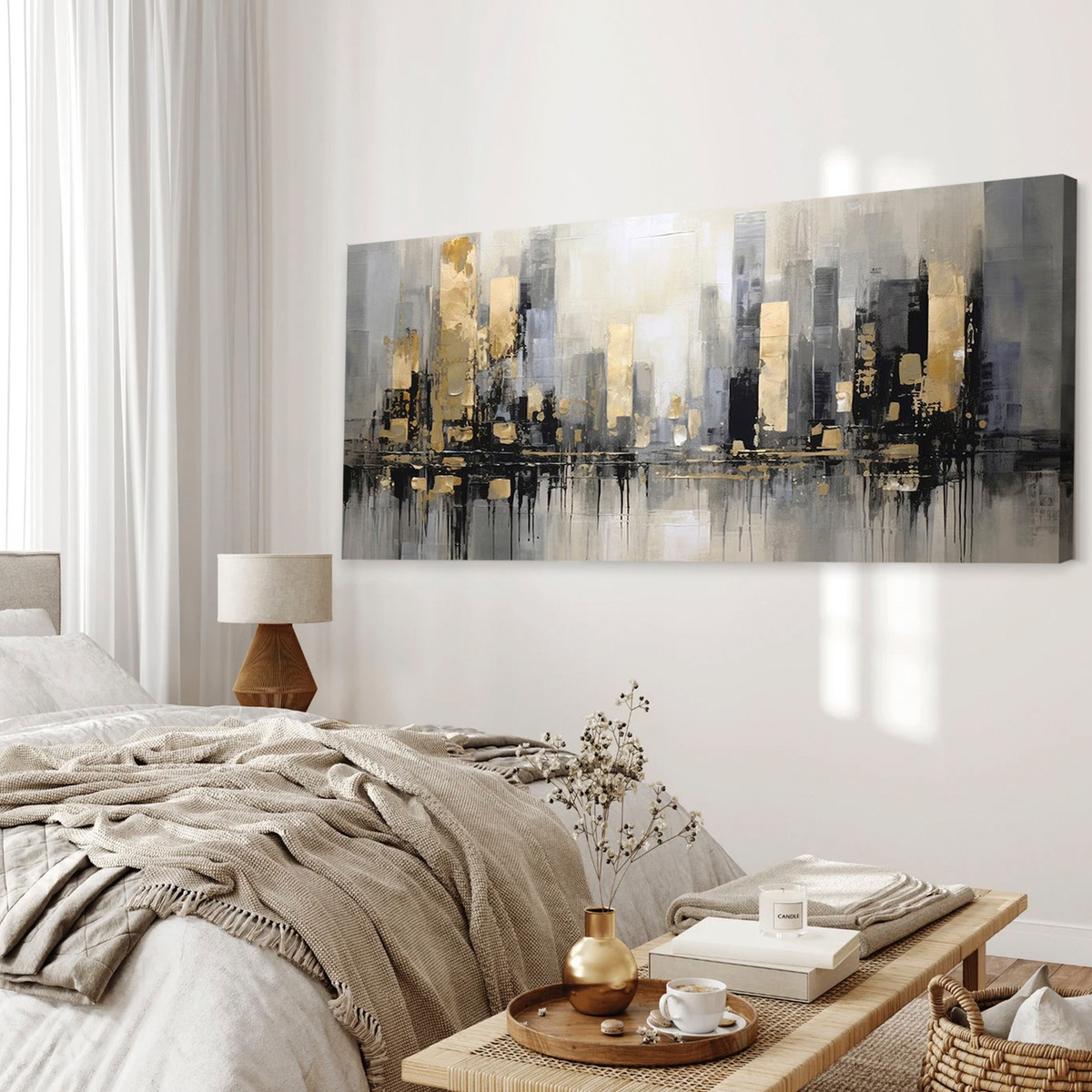 Cuadro Para Sala Ciudad Abstracto Dorado Moderno Canvas Hd