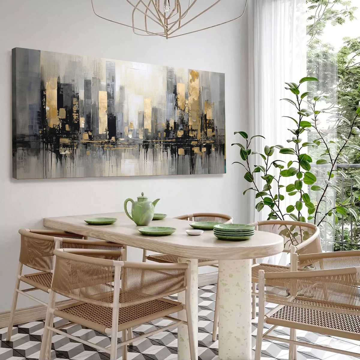 Cuadro Para Sala Ciudad Abstracto Dorado Moderno Canvas Hd