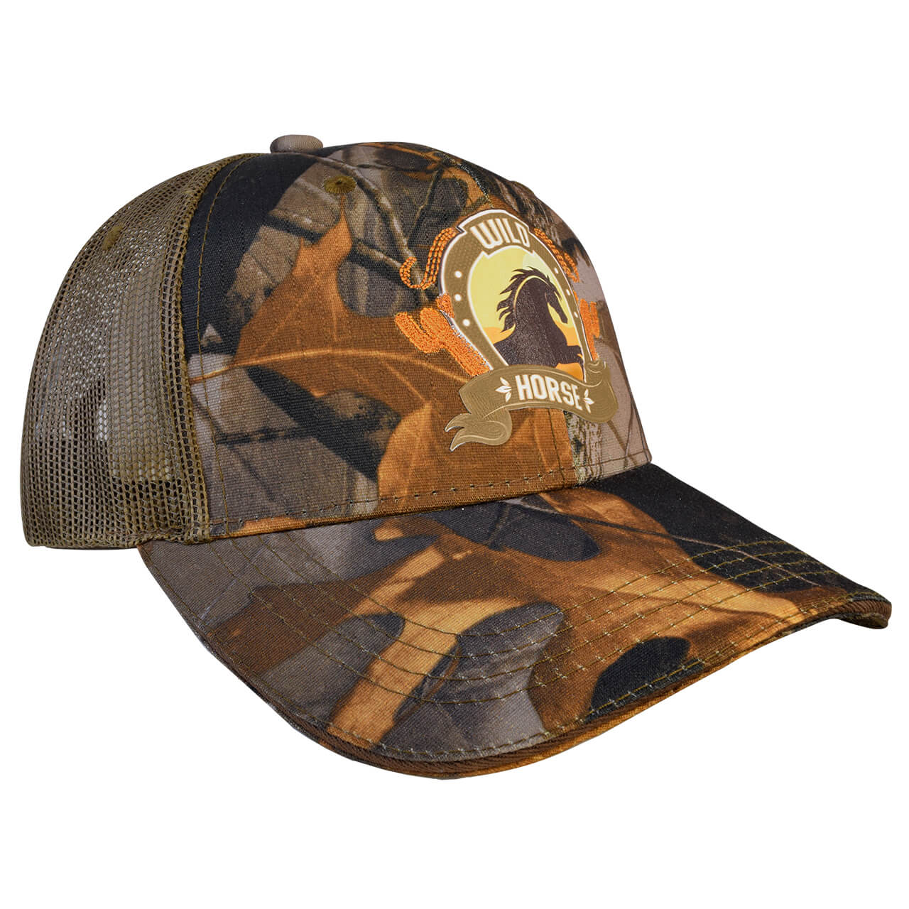 Gorra con malla y ajustador de velcro, WILD HORSE, C9213202, café camuflaje