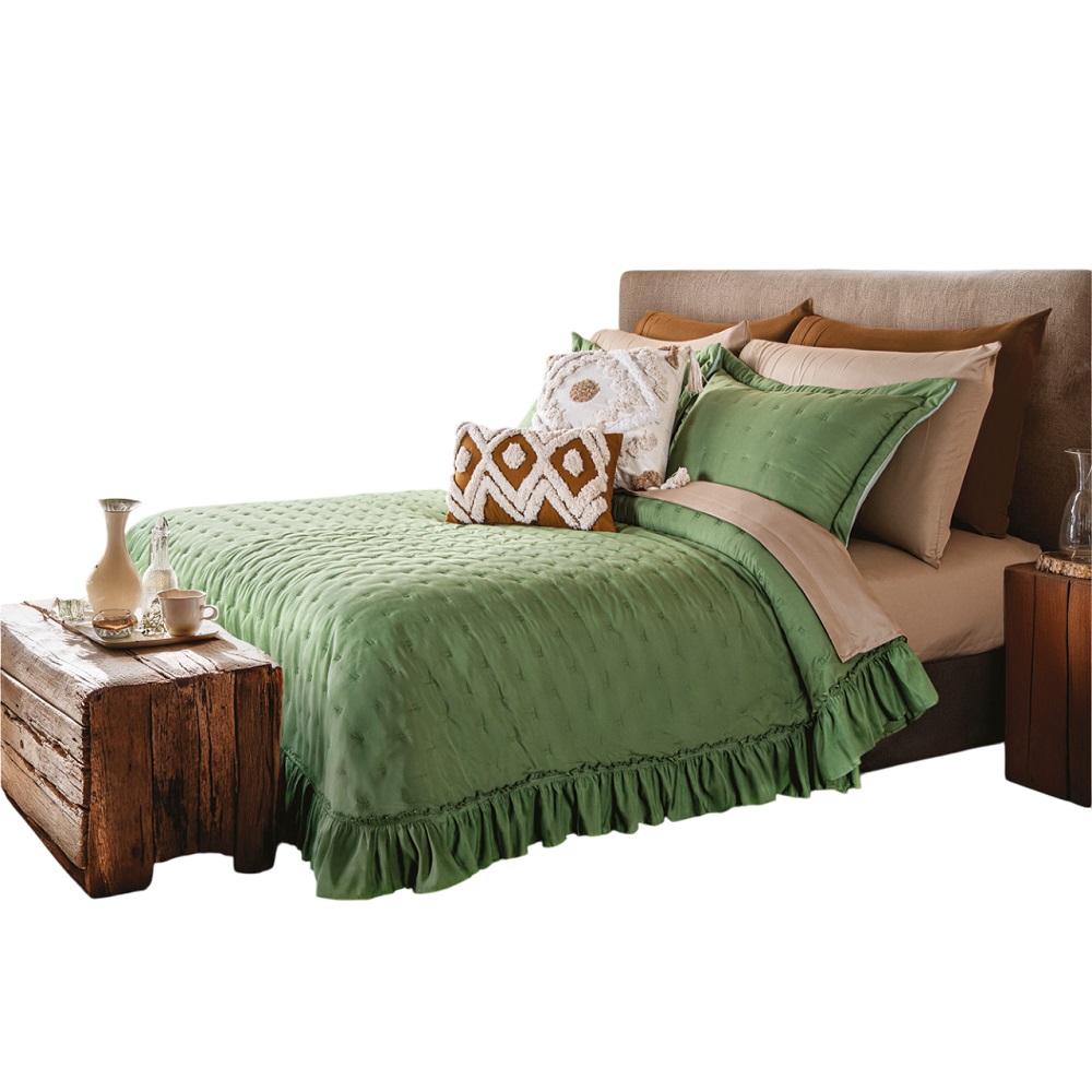 Colcha Neo Olivo Verde Matrimonial Poliester Comodo Concord
