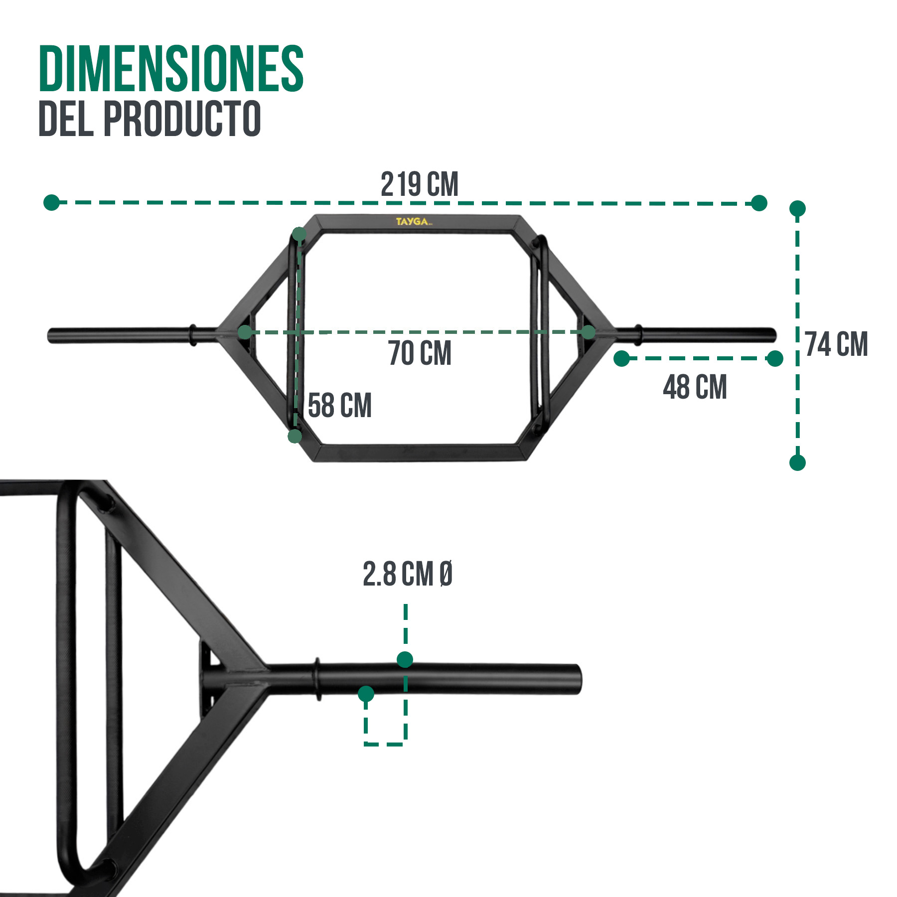Barra Olímpica hexagonal Squat Sentadillas Tayga Crossfit Gym color negro.