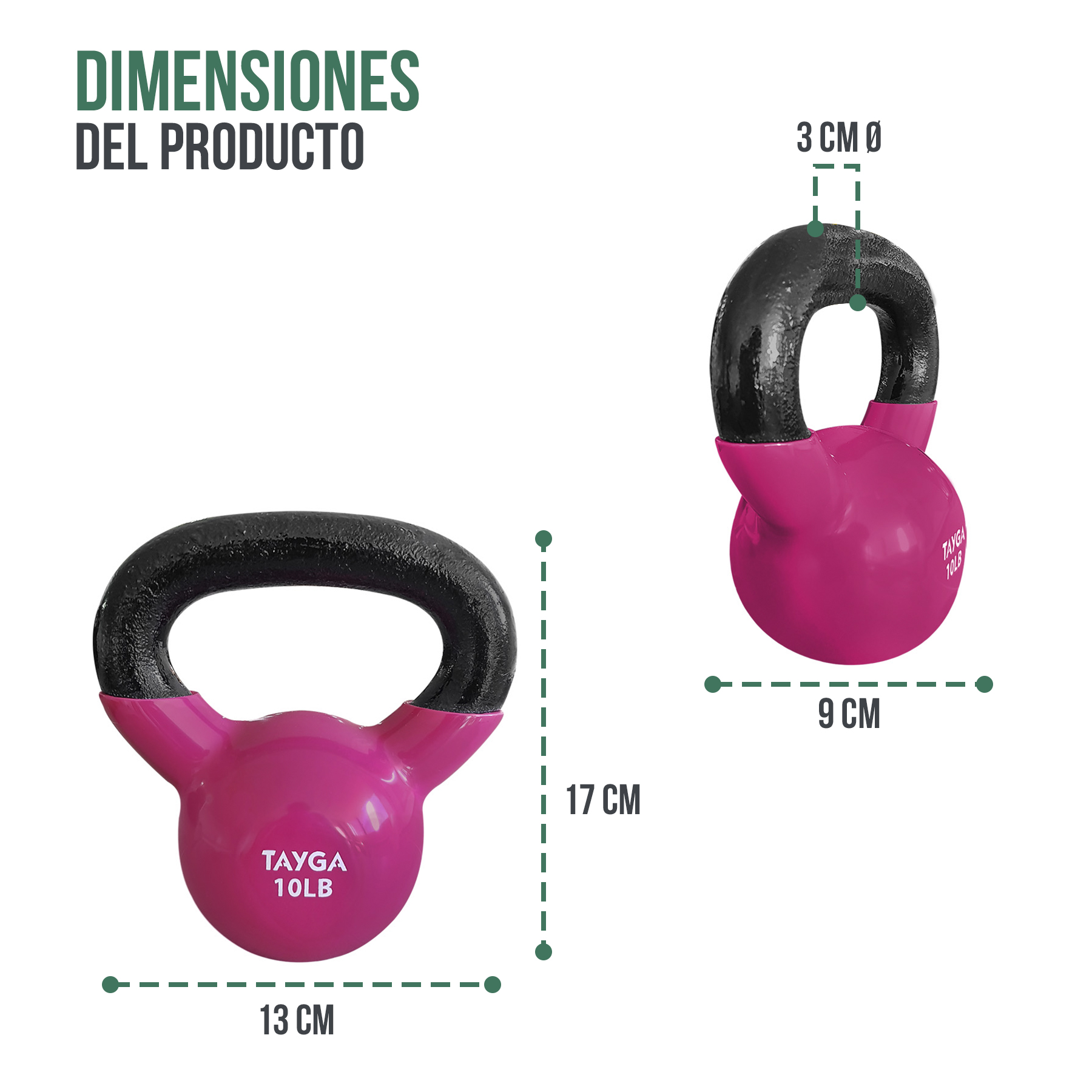 Pesa Rusa Kettlebell Tayga 10 Lb Vinil Crossfit Gym Gimnasio color rosa.