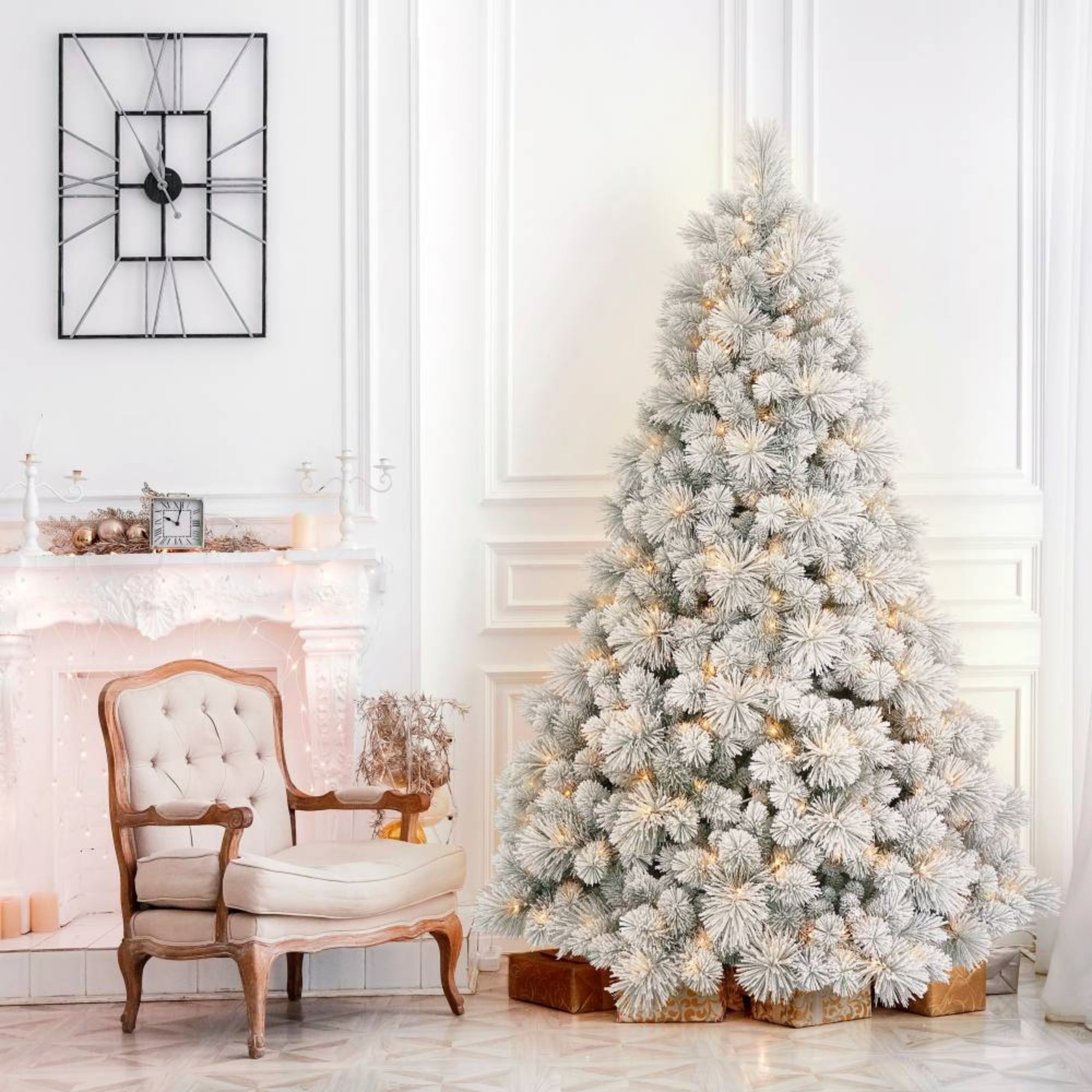 Árbol de Navidad Nevado de 2.28 m, artificial, incluye 500 luces LED