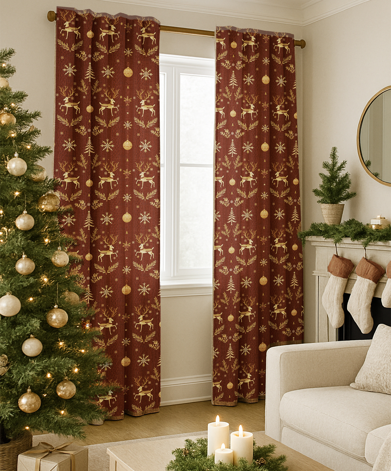 Bela Juego de 2 Cortinas Sienna Navideñas, 2.30Alto X 2.60Ancho (Natale)