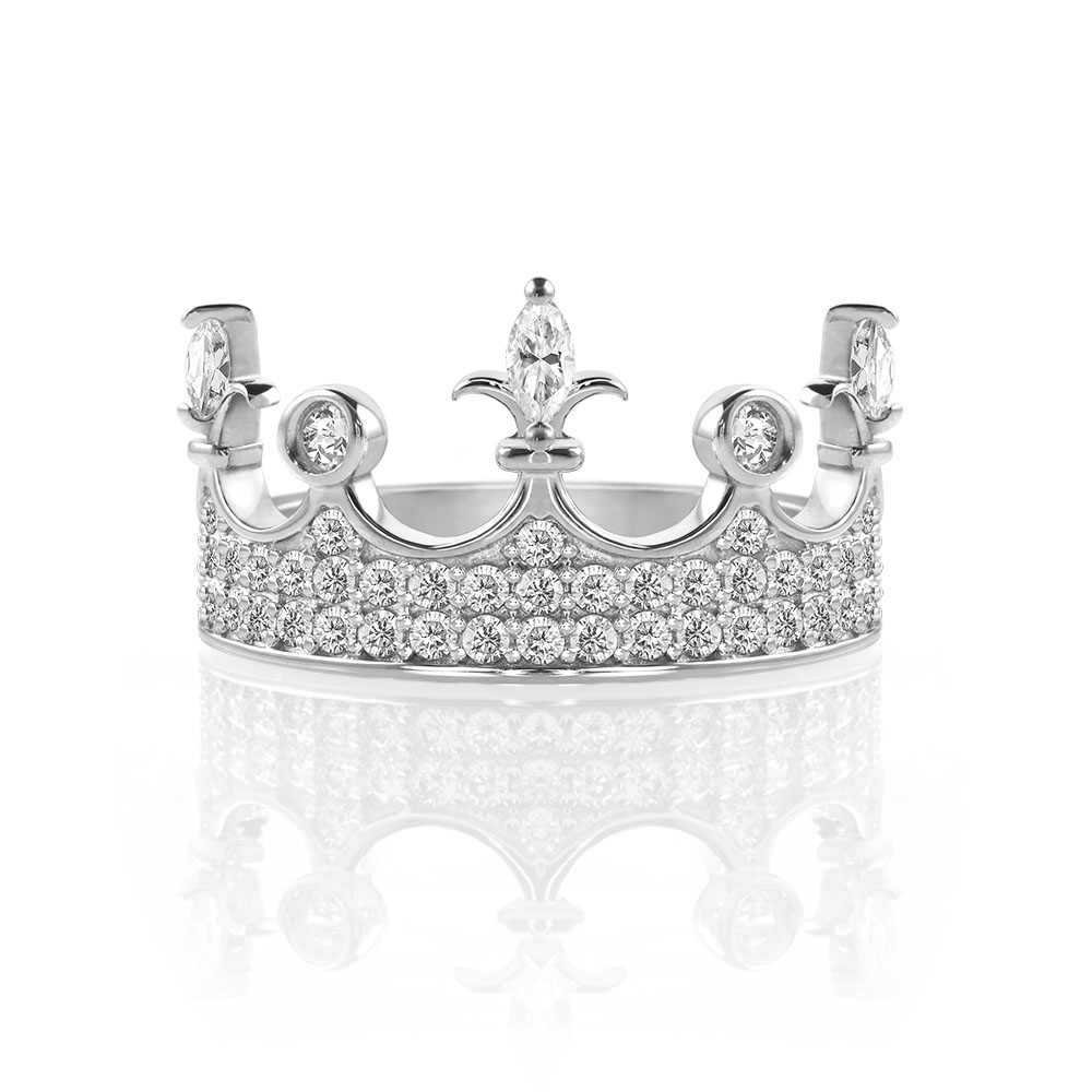 ANILLO CORONA DAMA ORO 10K BLANCO IMPERIAL ABBA JOYAS