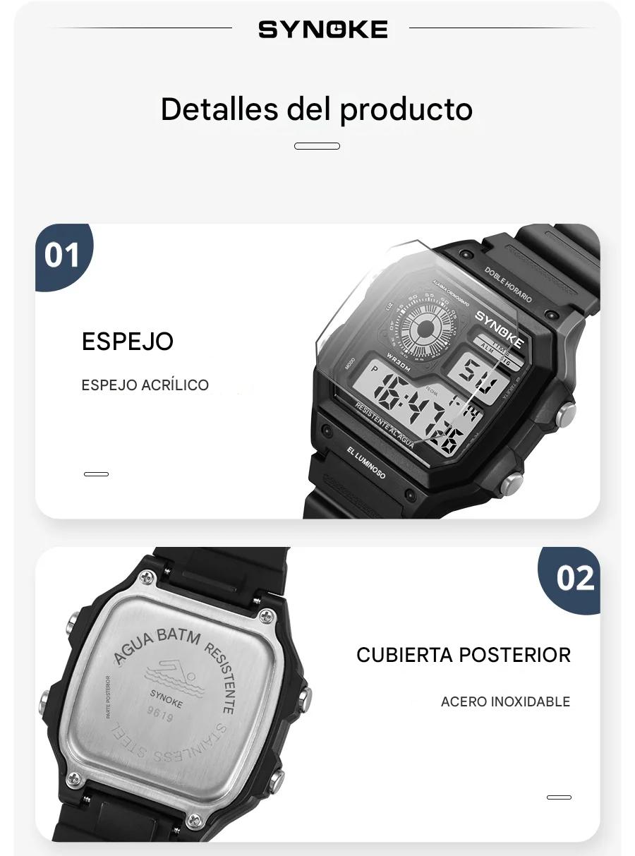 Reloj digital militares cronógrafo luminoso deportivo negro luz led ...