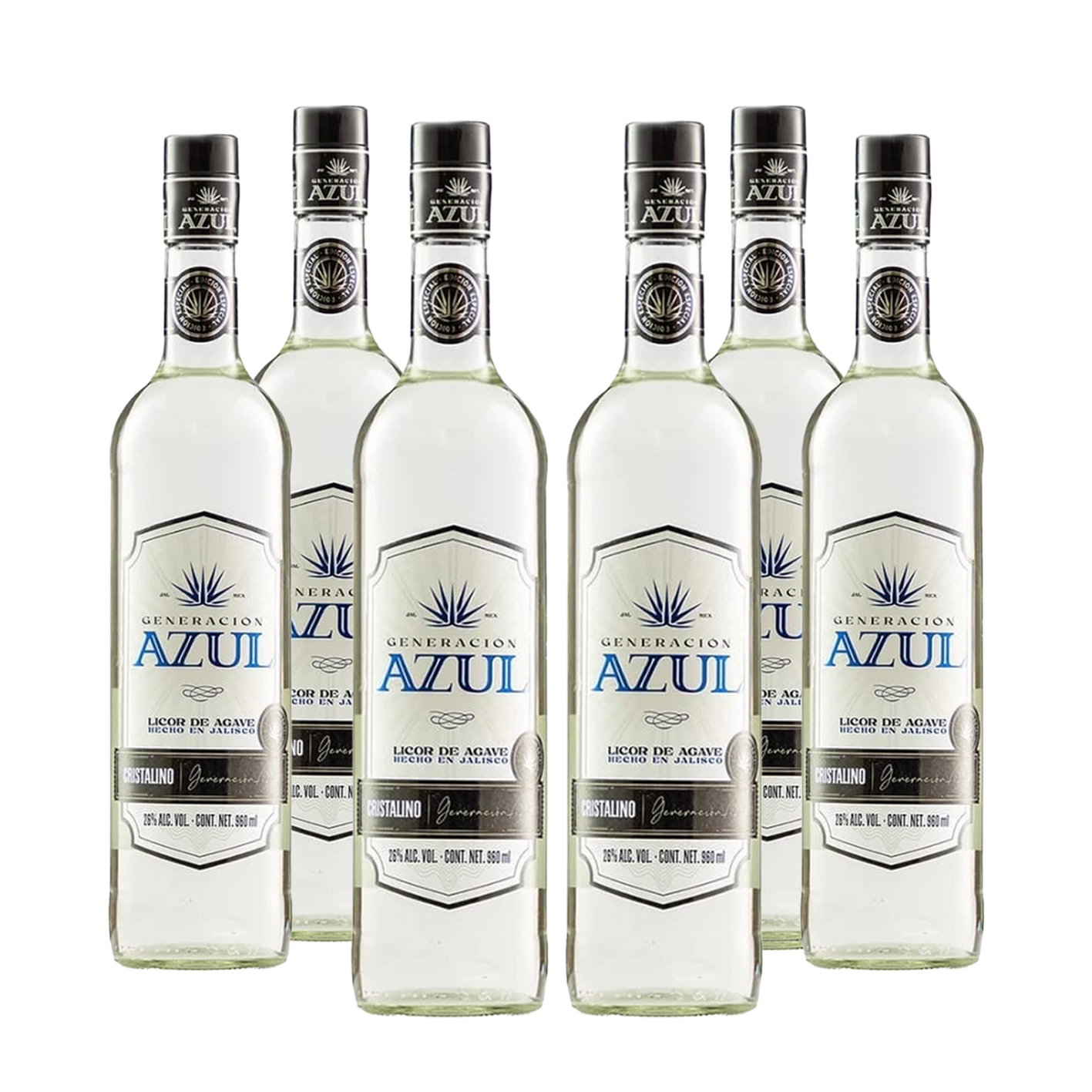 Six Pack Licor de Agave Generación Azul Cristalino 960 Ml