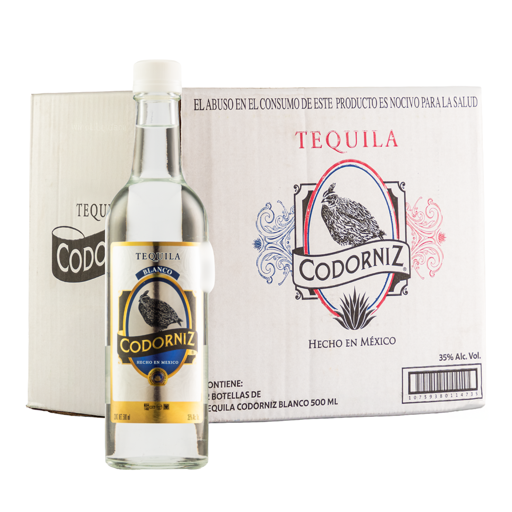 Caja Tequila Codorniz Blanco 500 Ml C/12 piezas