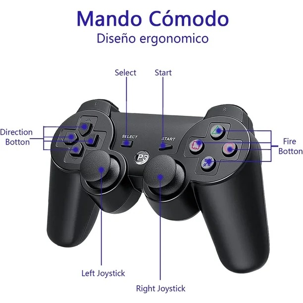 Set de 2 controles inalambricos compatibles ps3 con cable usb