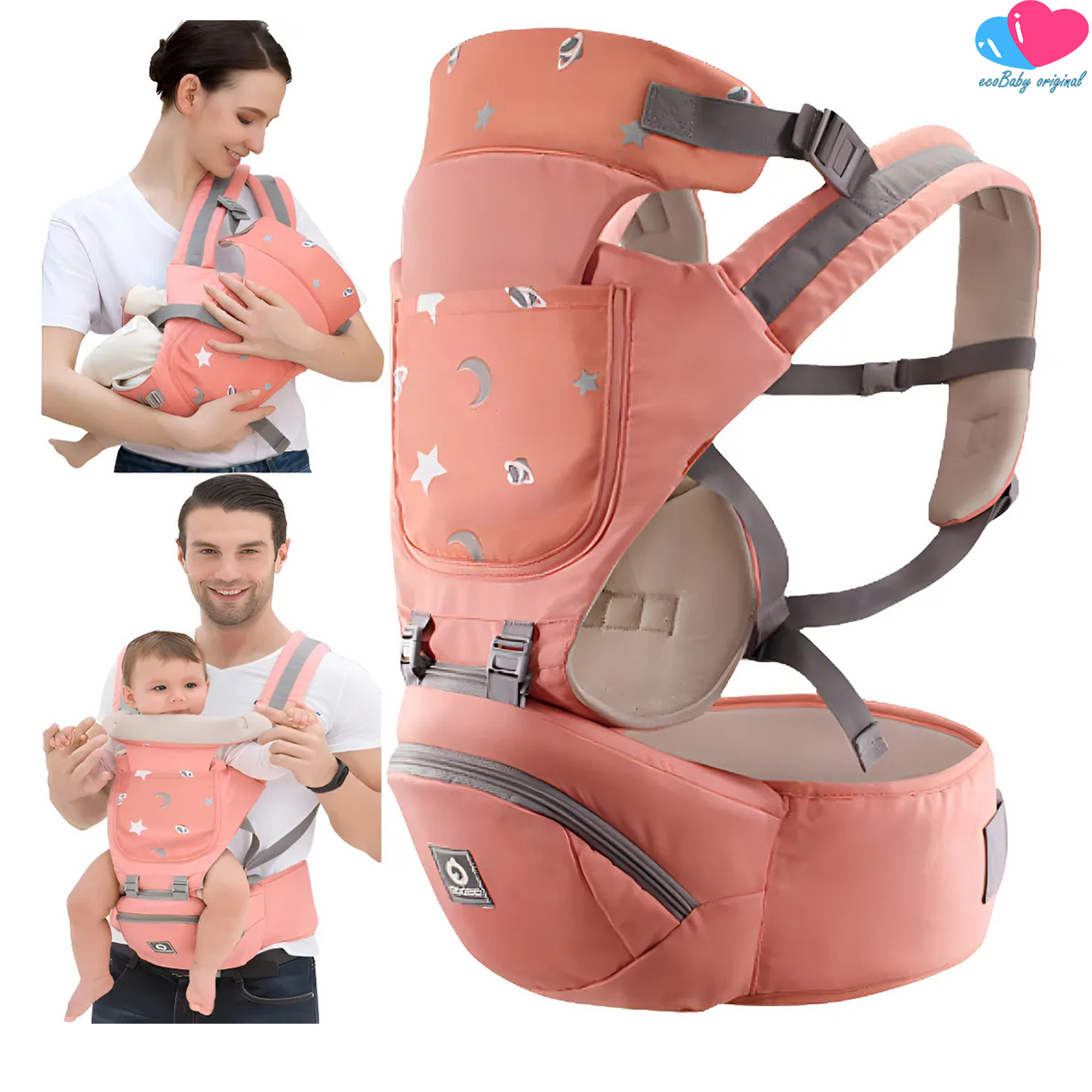 Canguro Portabebé Ergonómico con Asiento en Cintura Suave Para Bebés 0 ...