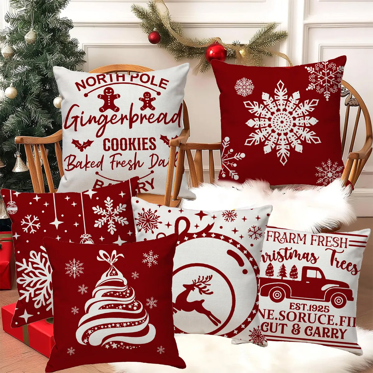 6 Fundas De Almohada Navideñas Cojines De Navidad 45*45cm