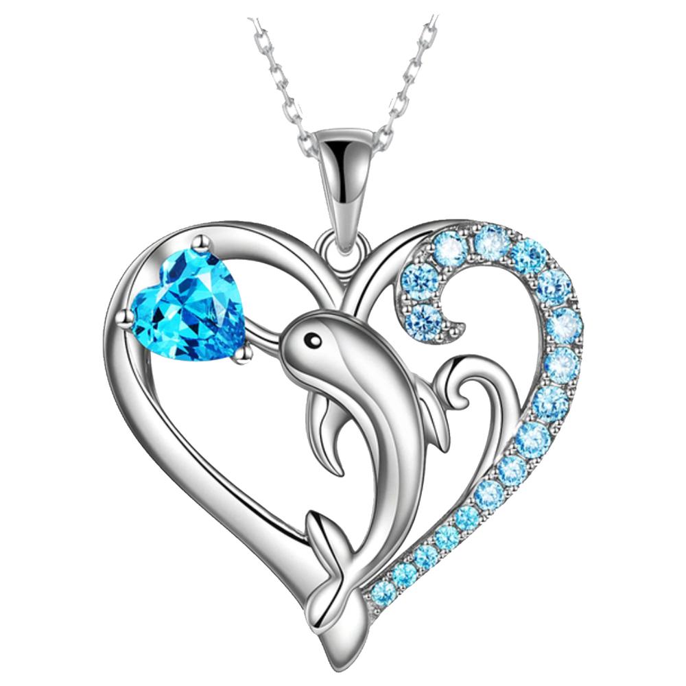 Cadenas de Delfin MXINN-001 1Pza DelfínCorazón PlataAzul Metal Cadena y ...