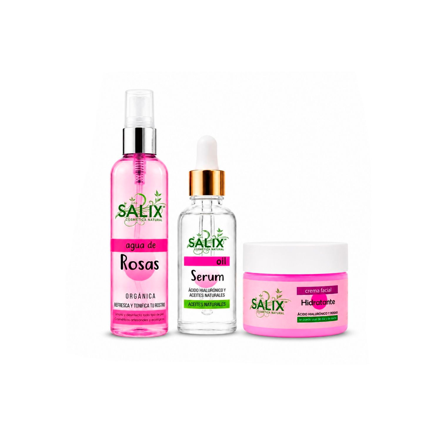 Salix Kit Hidratante Skincare con Crema Rosas Serum Oil y Agua de Rosas
