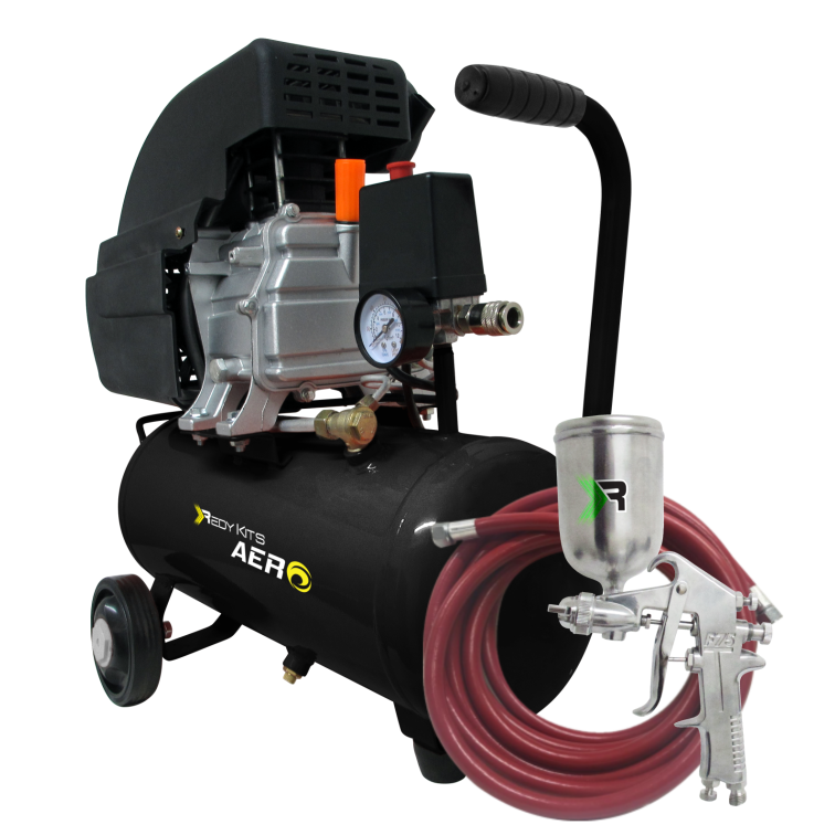 Kit Compresor AERO de 2 HP y 18 litros. Pistola de Gravedad y Manguera ...