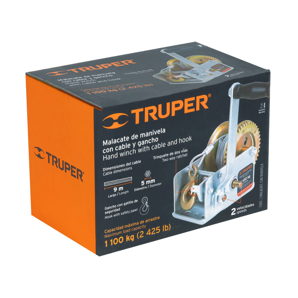 Malacate de manivela 1100 kg con cable, Truper Clave MAW-91C