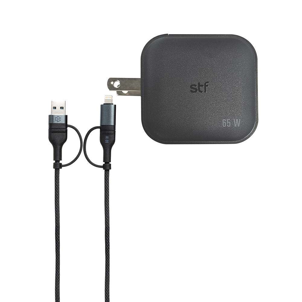 Combo All In One Viaje Con Cargador De Pared Internacional Gan 65W + Cable 4 En 2 De 1.8M marca STF