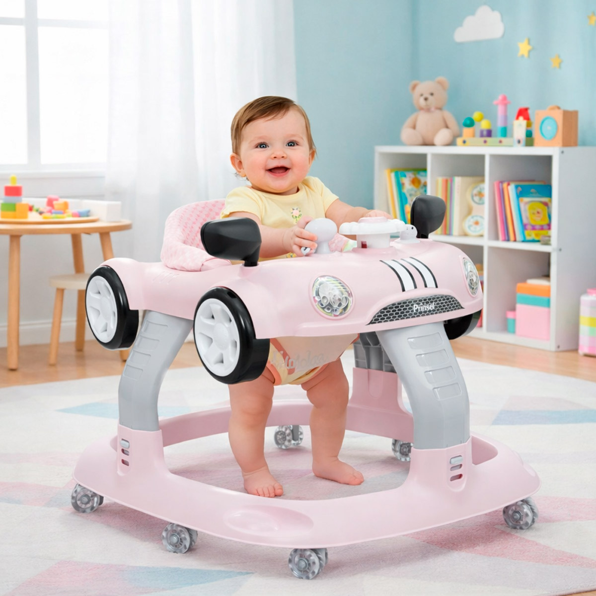 Andadera Bebe Prinsel Auto 3 Alturas Con Luz Rosa Pastel Rosa