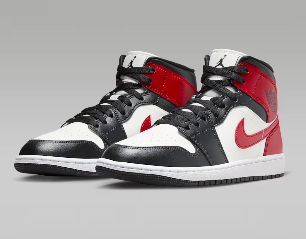 Tenis Air Jordan 1 Mid Blanco/negro/rojo Mujer Tallas #22 al #27