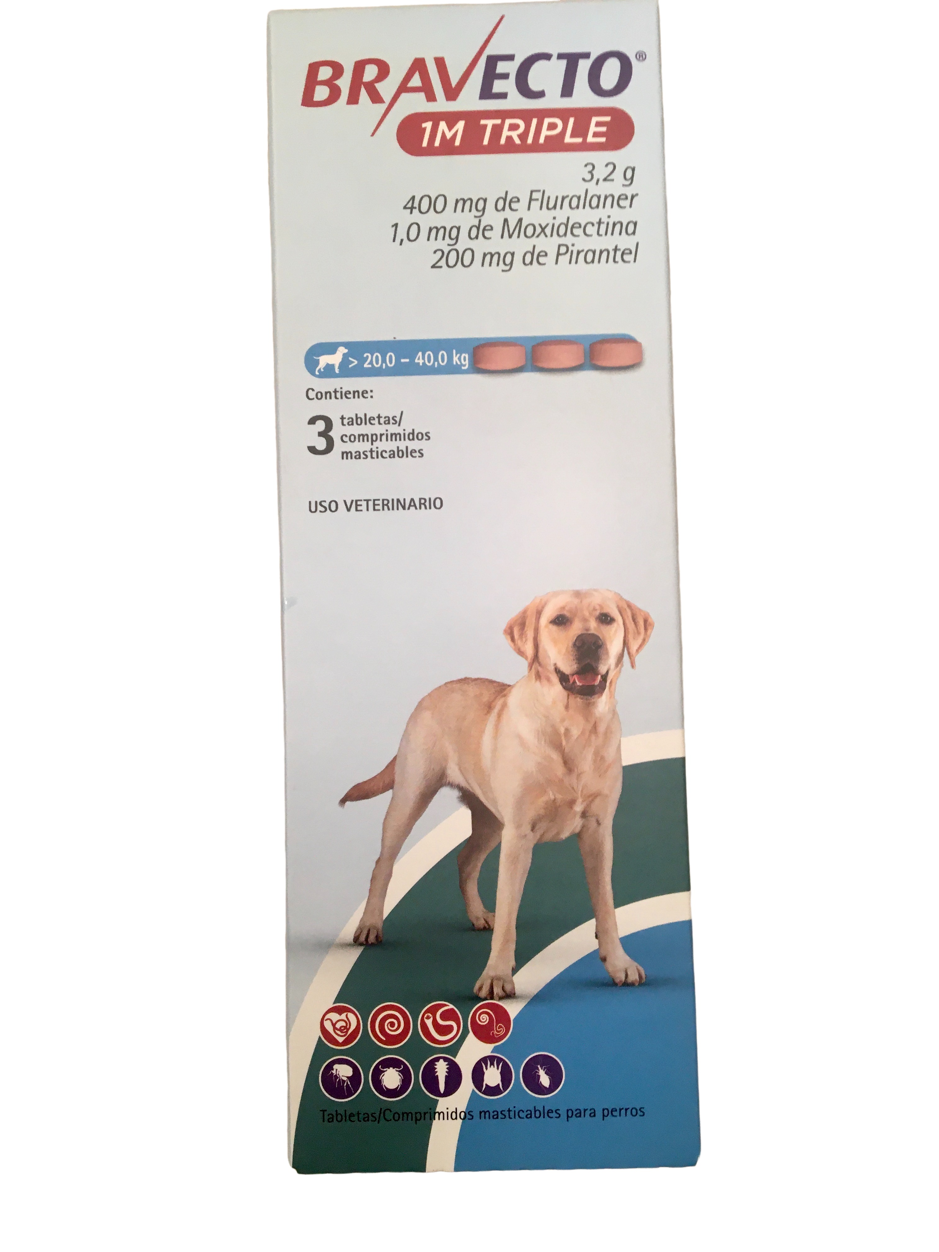 Bravecto 1 M Triple Acción 3 Tab Para Perros 1.27 a 2.5 kg