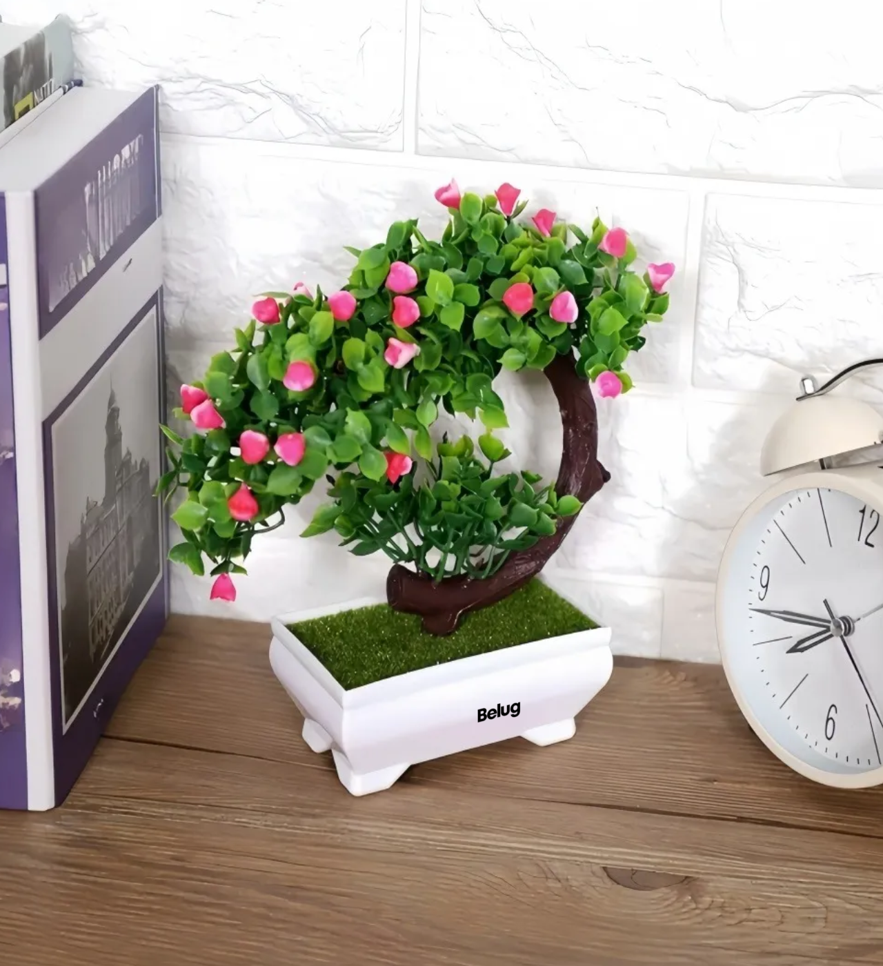 Árbol Bonsaí Artificial Con Maceta Hogar Y Oficina Flores Rosa