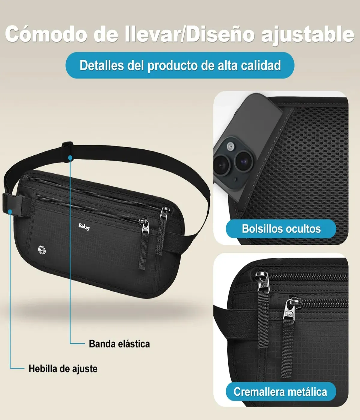 "Cangurera Deportiva Seguridad Negra