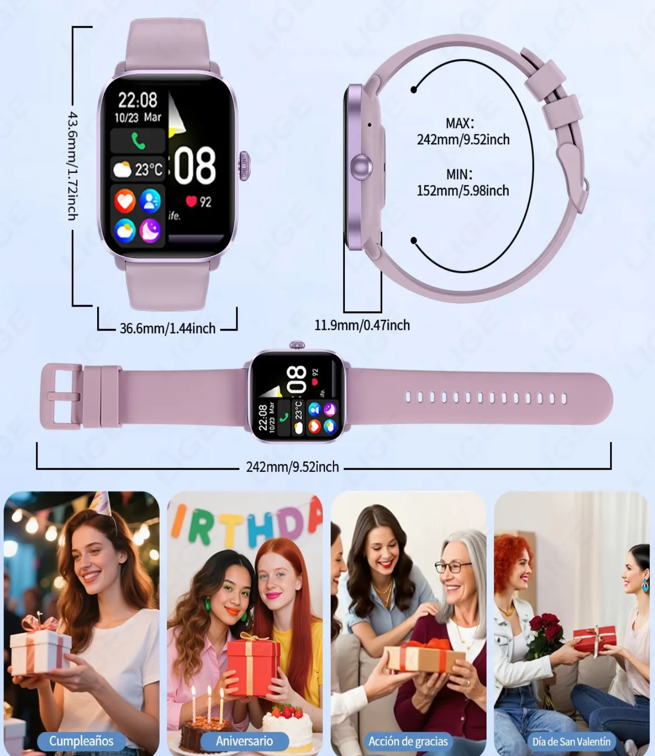 Reloj Inteligente Mujer 1.83 bluetooth Llamada Smartwatch violeta