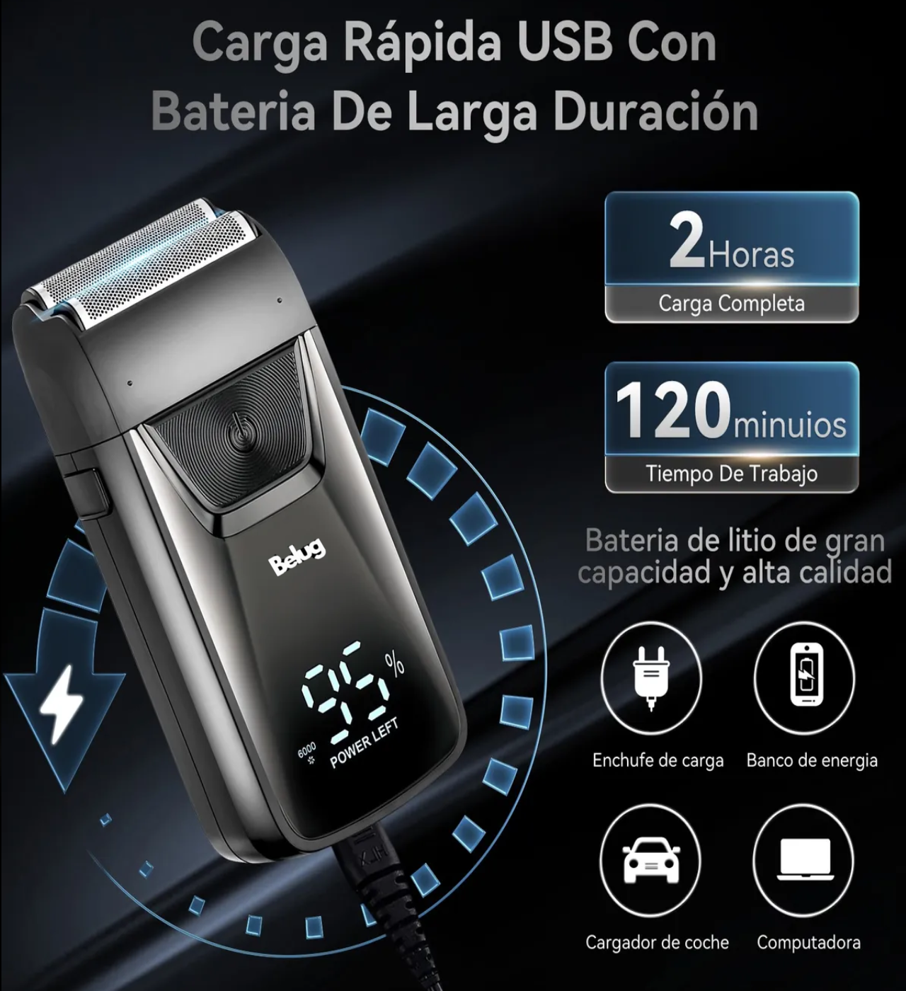 Rasuradora Eléctrica Recargable Afeitadora Para Barba negra