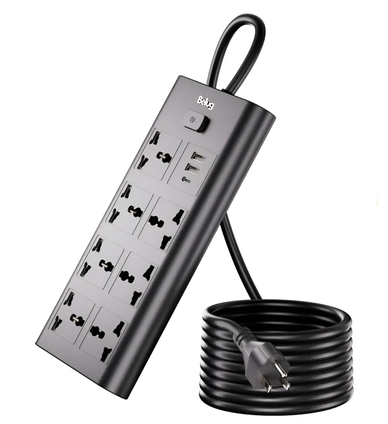 Regleta Multifunción Con 7 Tomas Y 2 Puertos Usb + 1 Tipo-c negro
