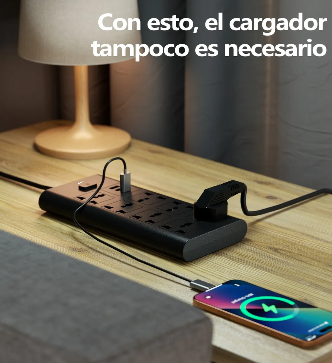 Regleta Multifunción Con 7 Tomas Y 2 Puertos Usb + 1 Tipo-c negro