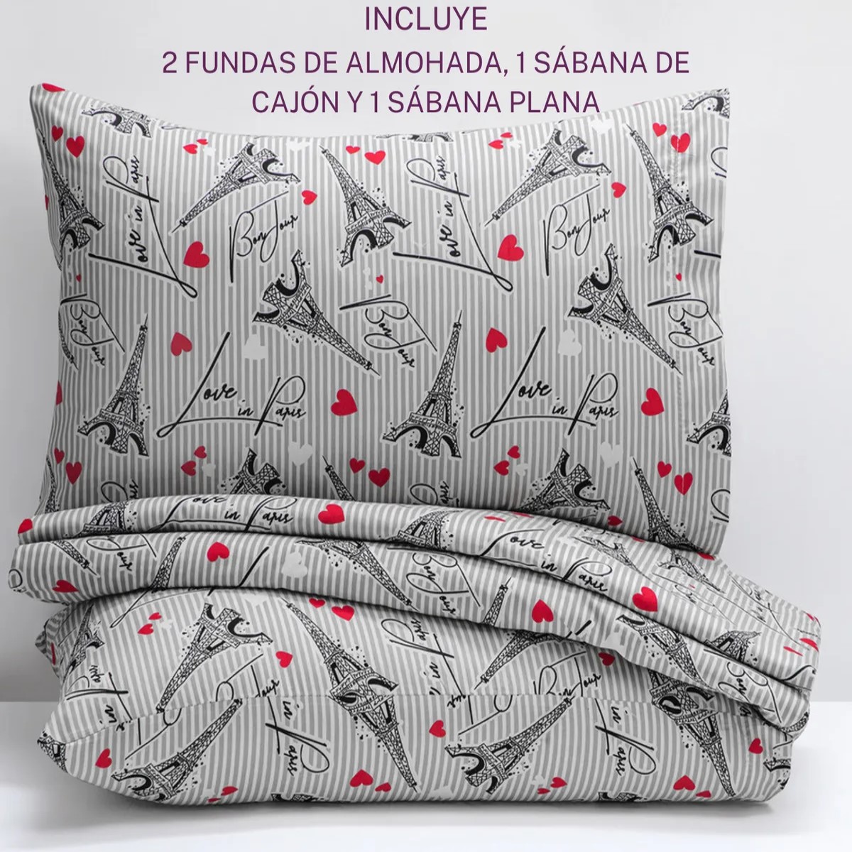 Juego de Sábanas Matrimonial Suave Blancos Azteca Color Love Gris