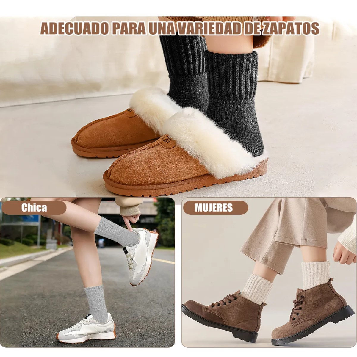 5 Par Calcetines De Termica Grueso Lana Unisex Frío Invierno