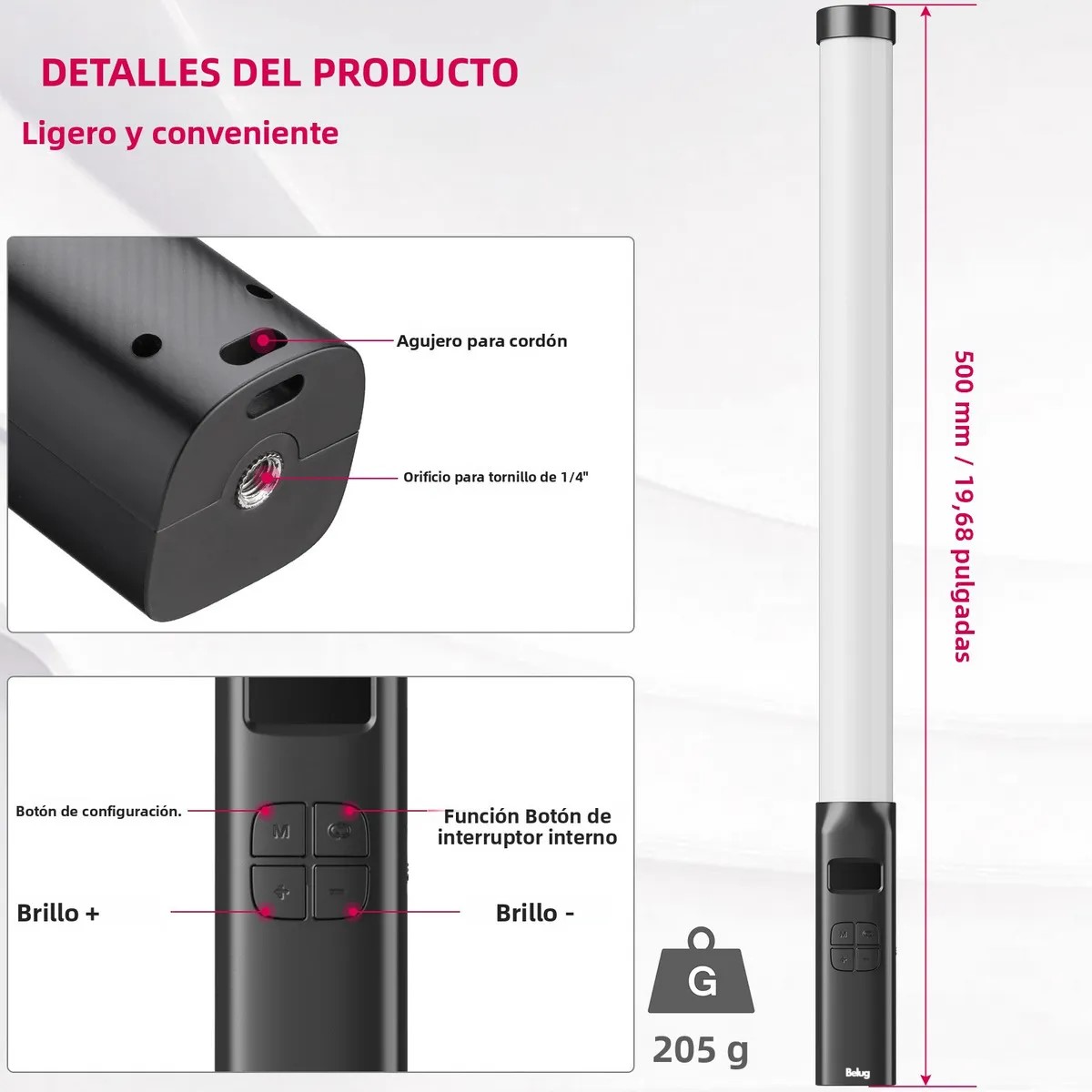 Lampara luz led portatil Barra de luz LED RGB para video recargable de ...