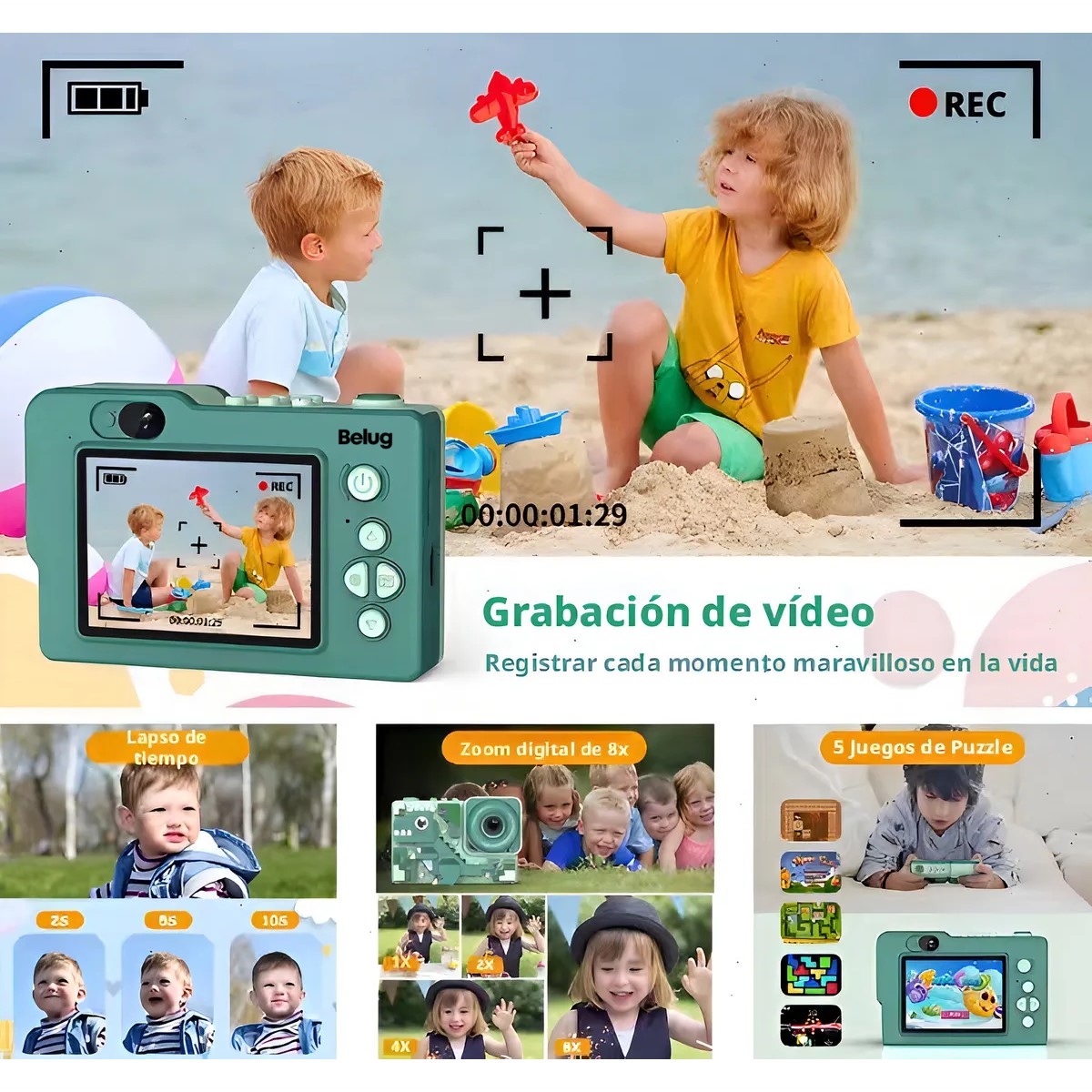 Cámara Digital Diy Con Rompecabezas De Dinosaurio Verde