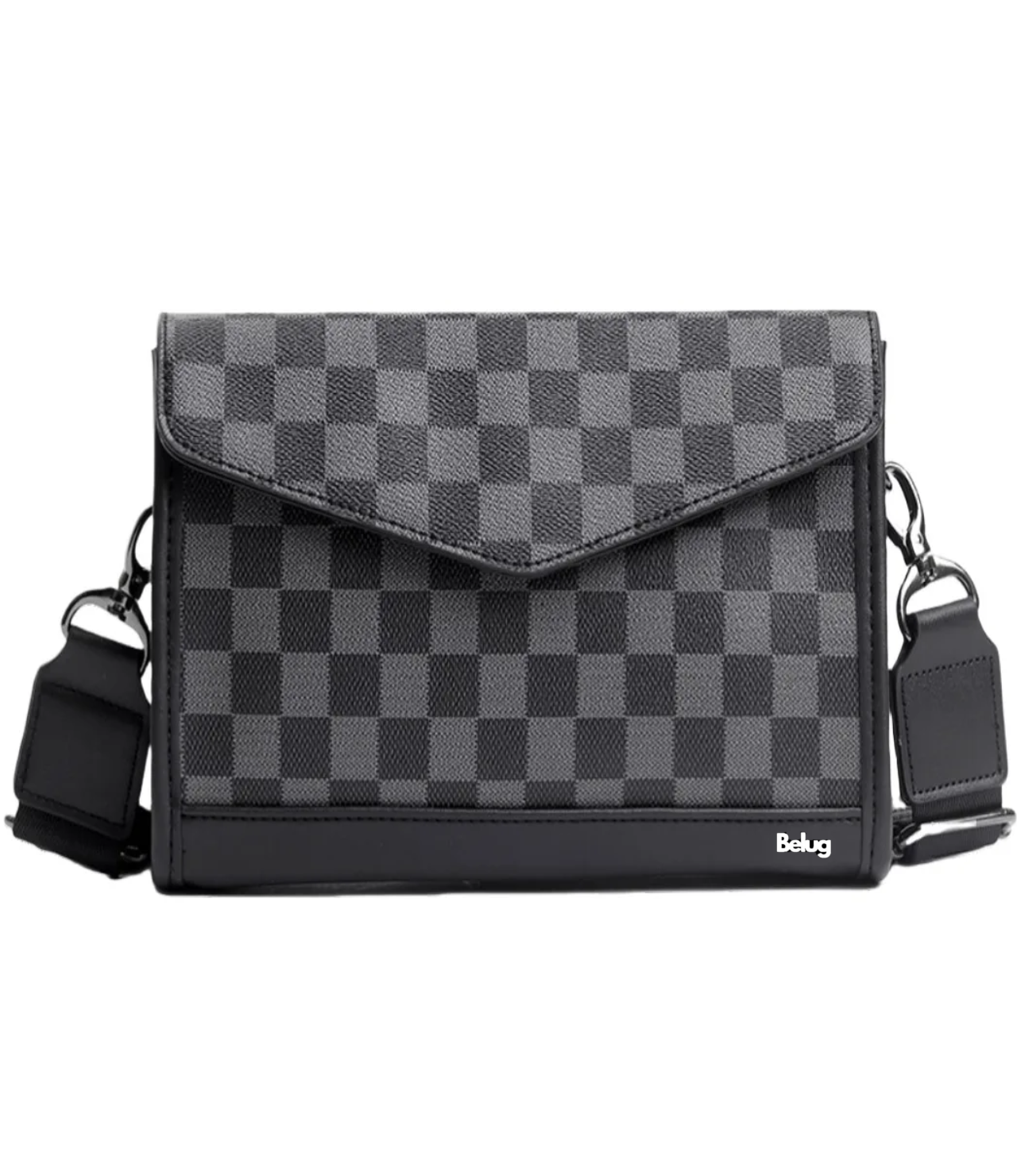 Bolsa Bandolera Elegante De Pu A Cuadros Para Hombre Gris Negro Cuadritos