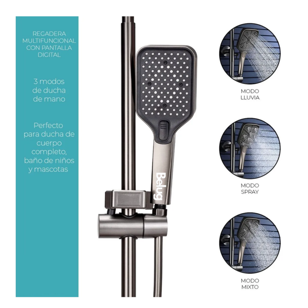 Ducha Baño Regadera Alta Presión Chorros Inteligente Digital Plateado