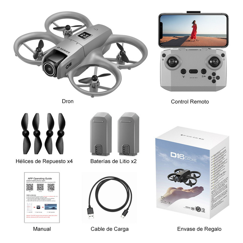 Drone Mini Con Cámara 6k Ourlife Air16 Gris Con 2 Baterías, Dron Hover ...