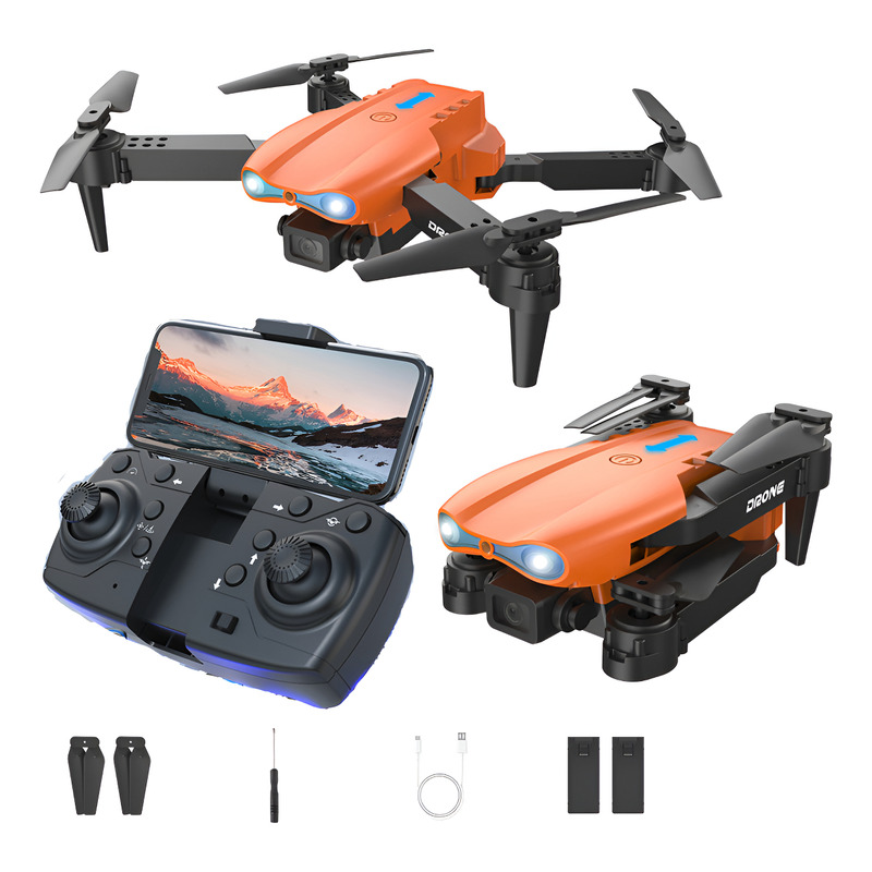 Drones Con Camara 4k Con Doble Hdcam Motorizada Regulable Naranja