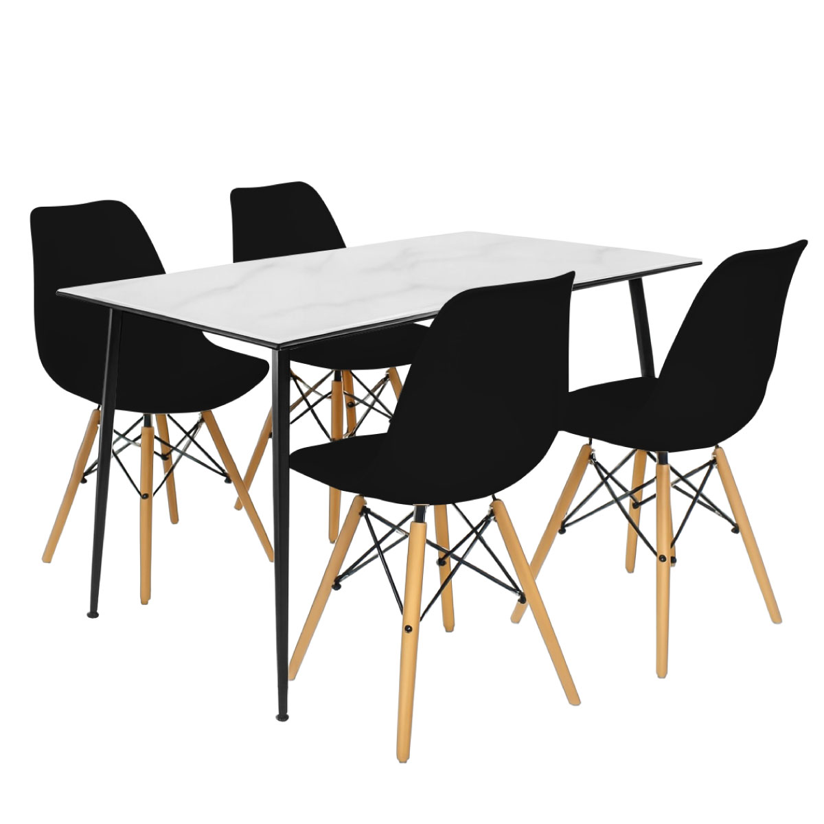 Set de Comedor Mesa Tipo Marmol Rectangular +4 Sillas Eames