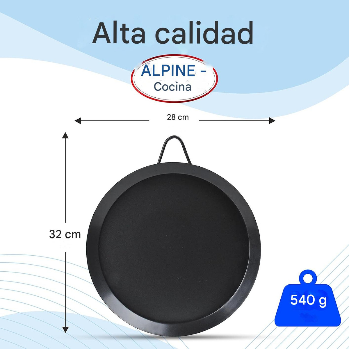 Comal Redondo Acero Al Carbono 28cm Mango Remachado Negro