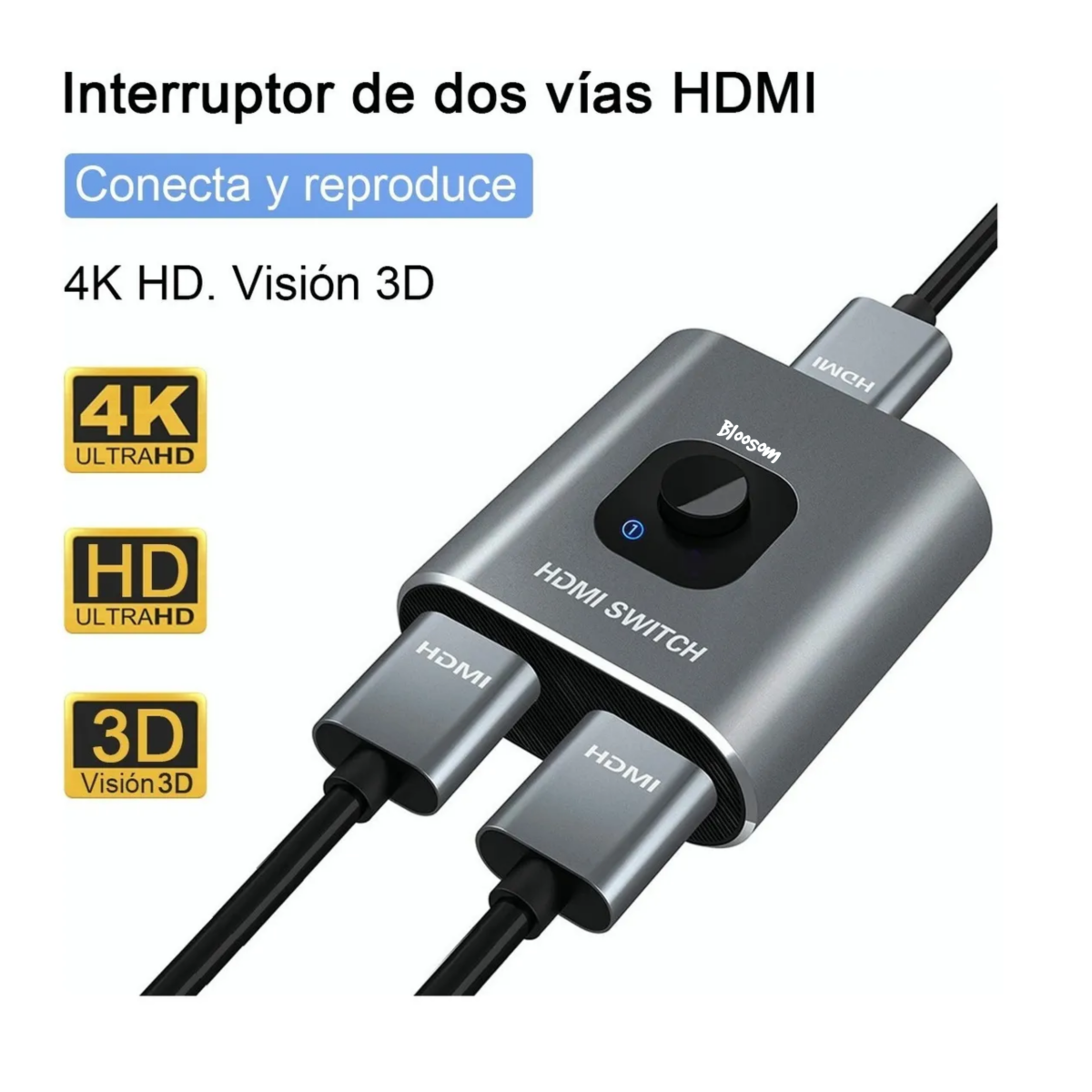 Hdmi 4k 3d 2 En 1 Bidireccional Conmutador, Gris
