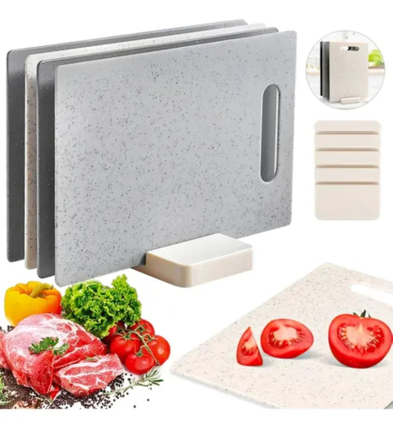 Tabla De Picar Alimentos Utensilios De Cocina 5pzs Con Base Gris