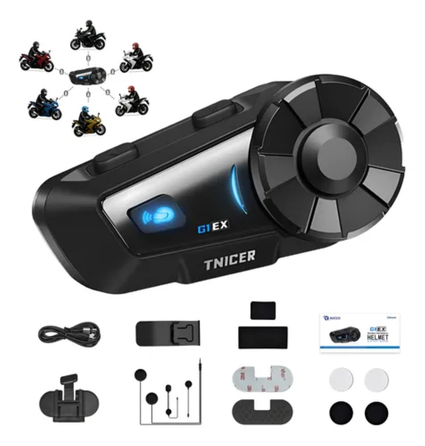 Audífonos Tnicer G1ex Con Bluetooth Para Casco De Motocicleta negro