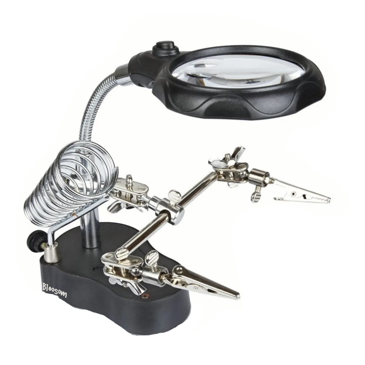 Lupa Con Led Pinza Base Para Cautín Reparación Electrónicos, Negro