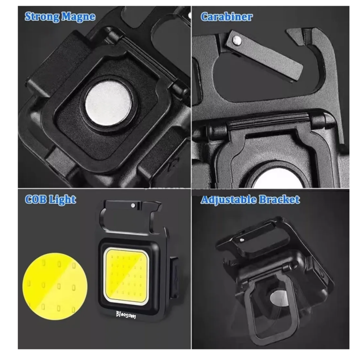 Lampara Mini 800 Lúmenes Imán Usb Tipo C Llavero Destapador, Negro