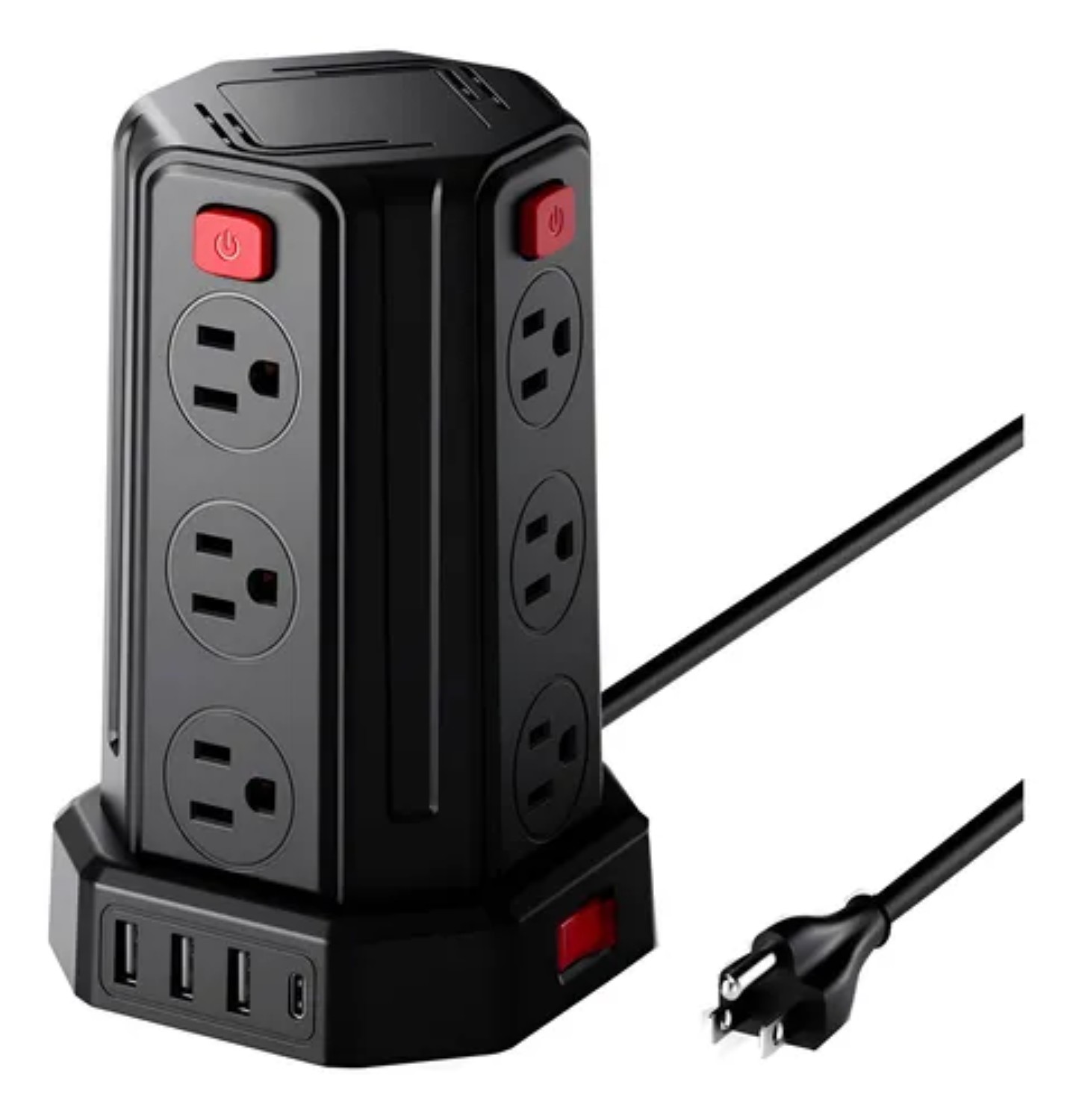 Multicontacto Torre Con 12 Salidas,3 Usb Y 1 Tipo C Carga 3m negro