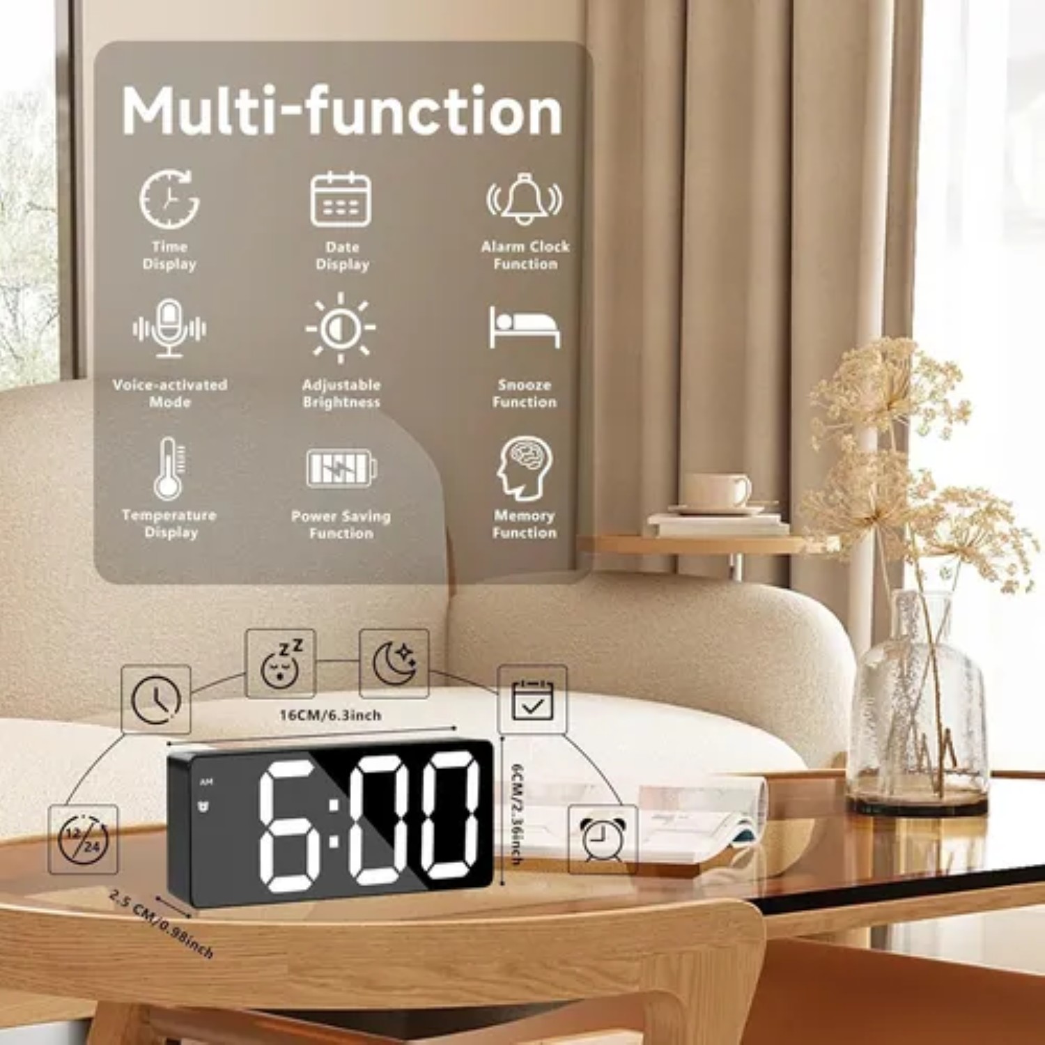 Reloj Digital De Pared Led Termómetro Y Despertadores