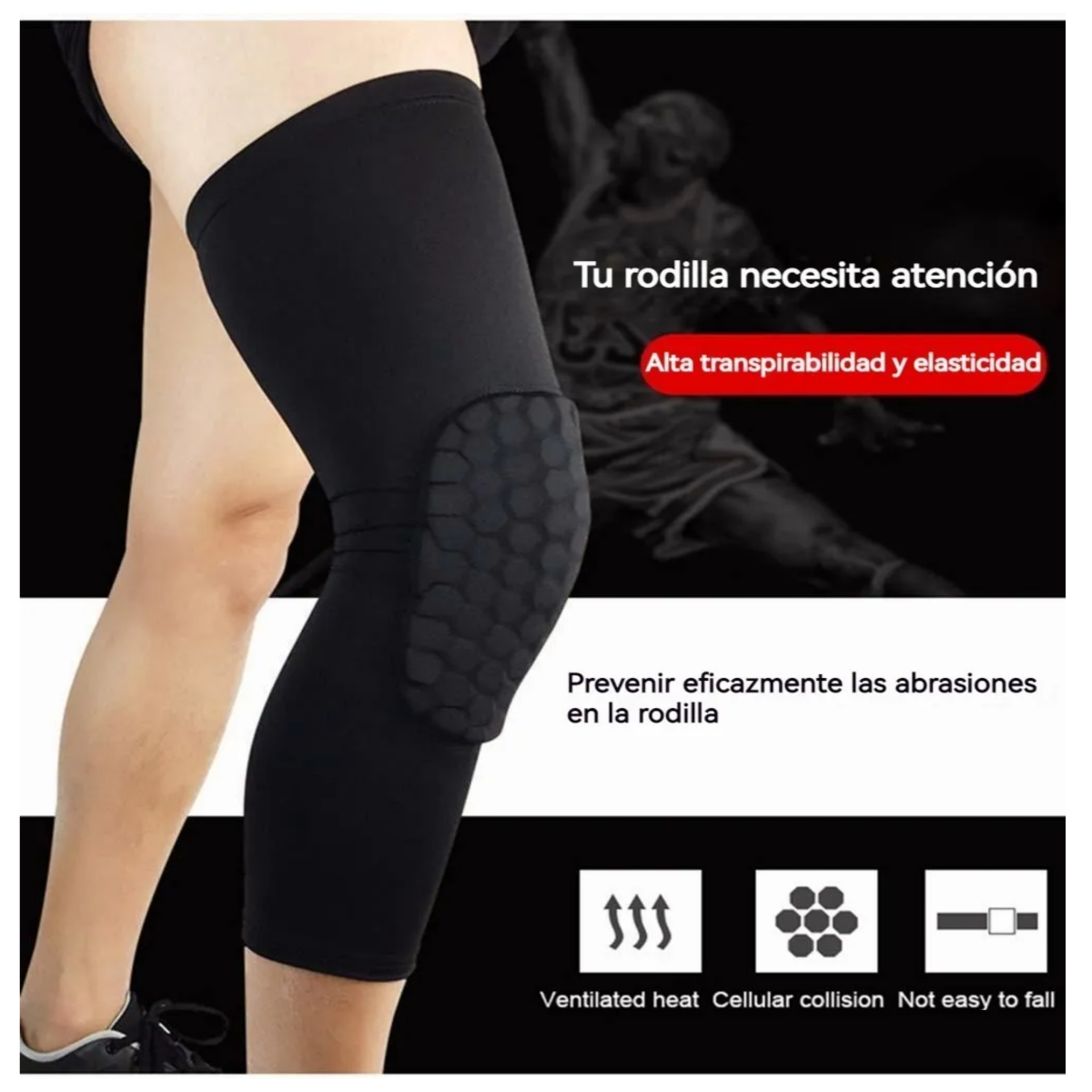 Par Rodilleras Basketball Panel De Abeja Ajustables Negro XS