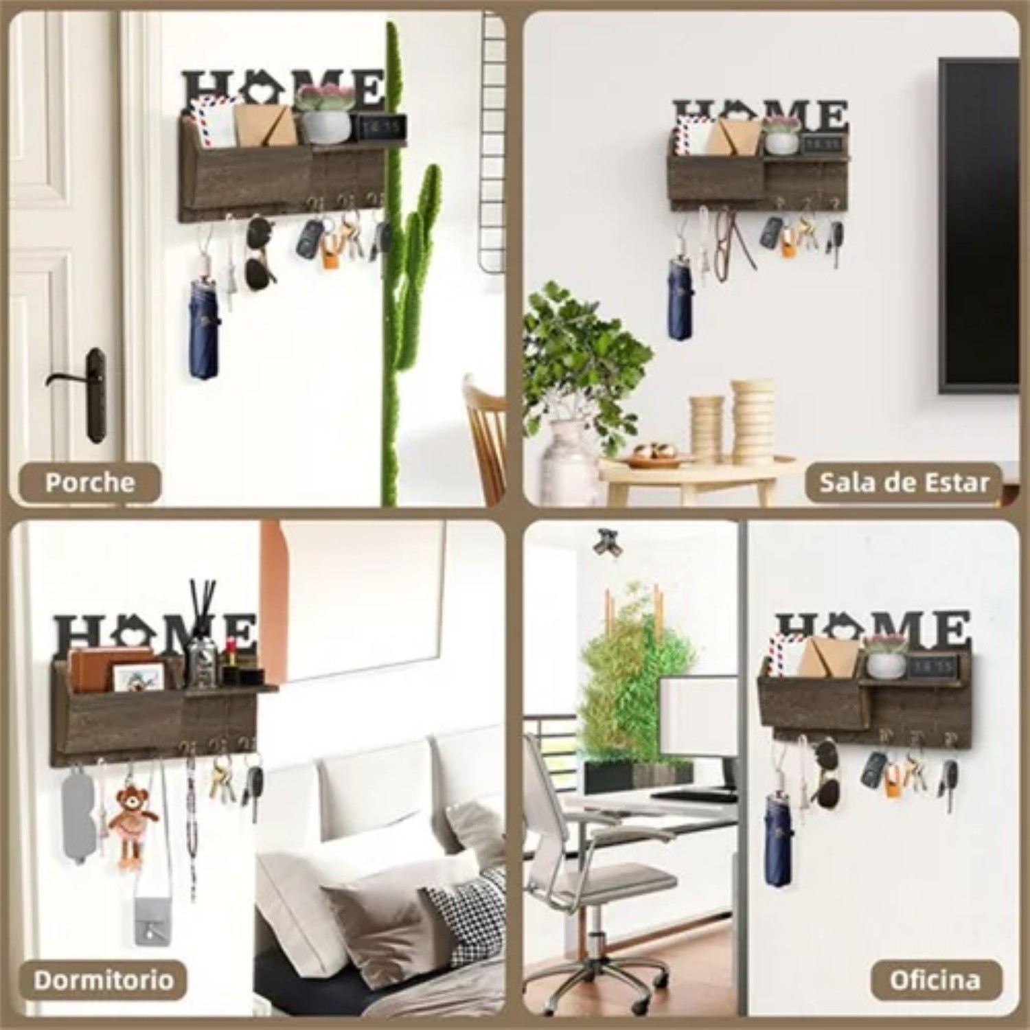 Portallaves Organizador De Pared Repisa Home, madera oscura